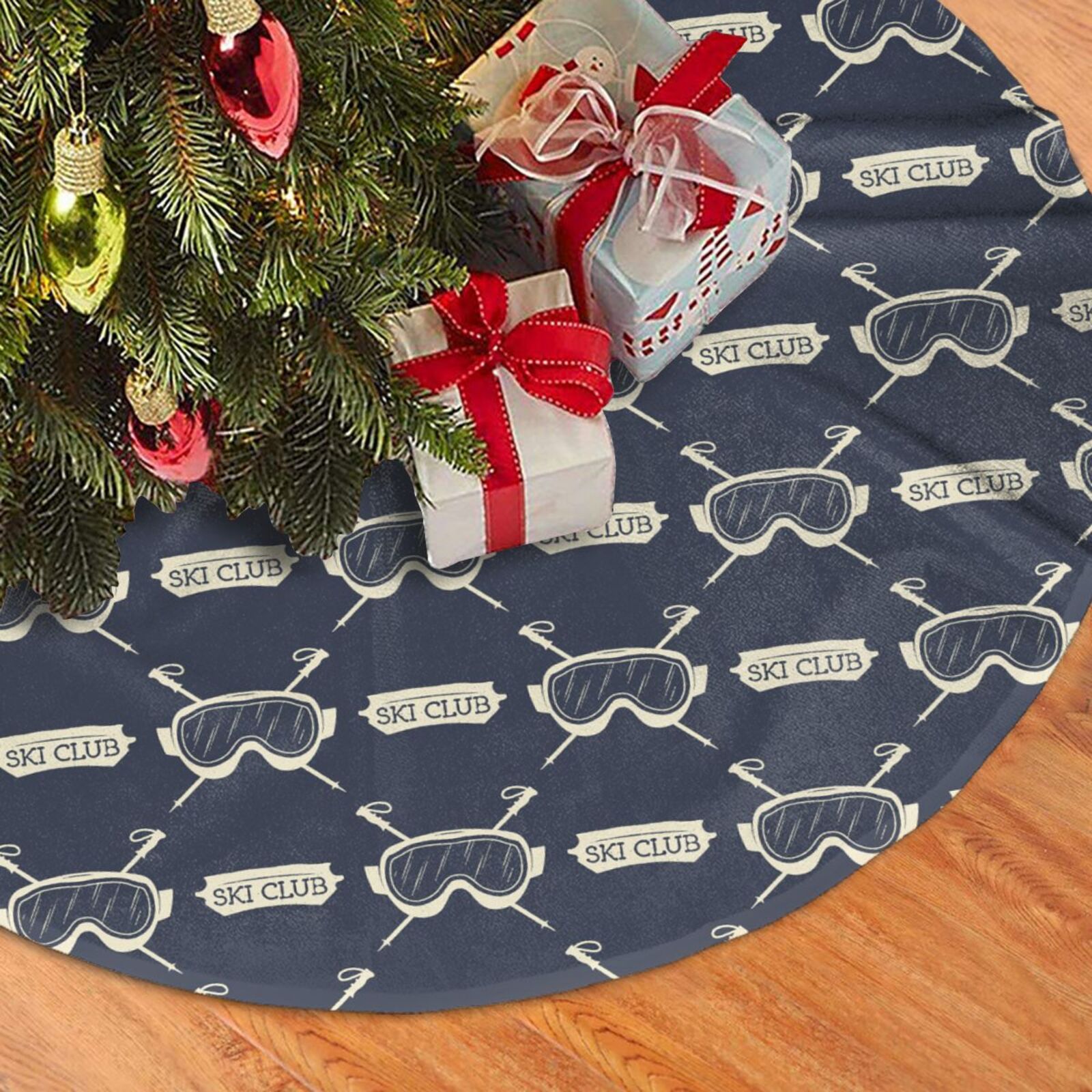 Christmas Tree Skirt, Ski Goggles Vintage Print Soft Plush Christmas ...