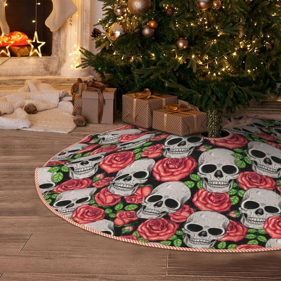 Christmas Tree Skirt - Skull and Roses Halloween Tree Skirt Winter Fall ...