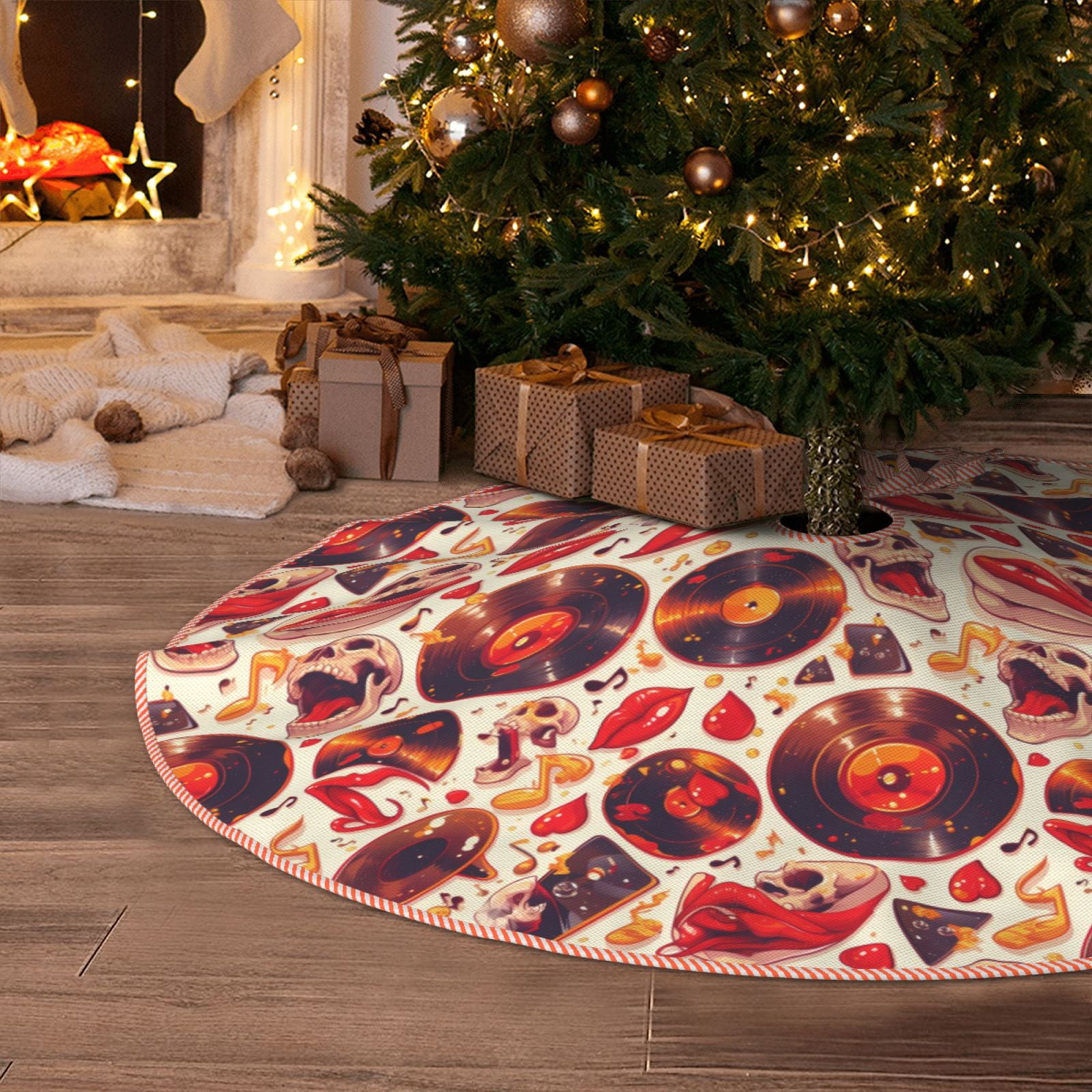Christmas Tree Skirt - Skull rock record music heart Halloween Tree ...