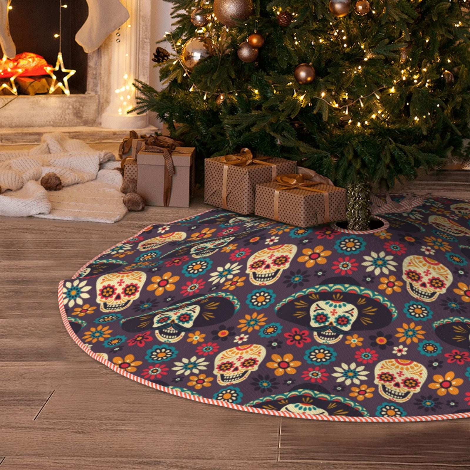 Christmas Tree Skirt - Skulls and Flowers Halloween Tree Skirt Winter ...