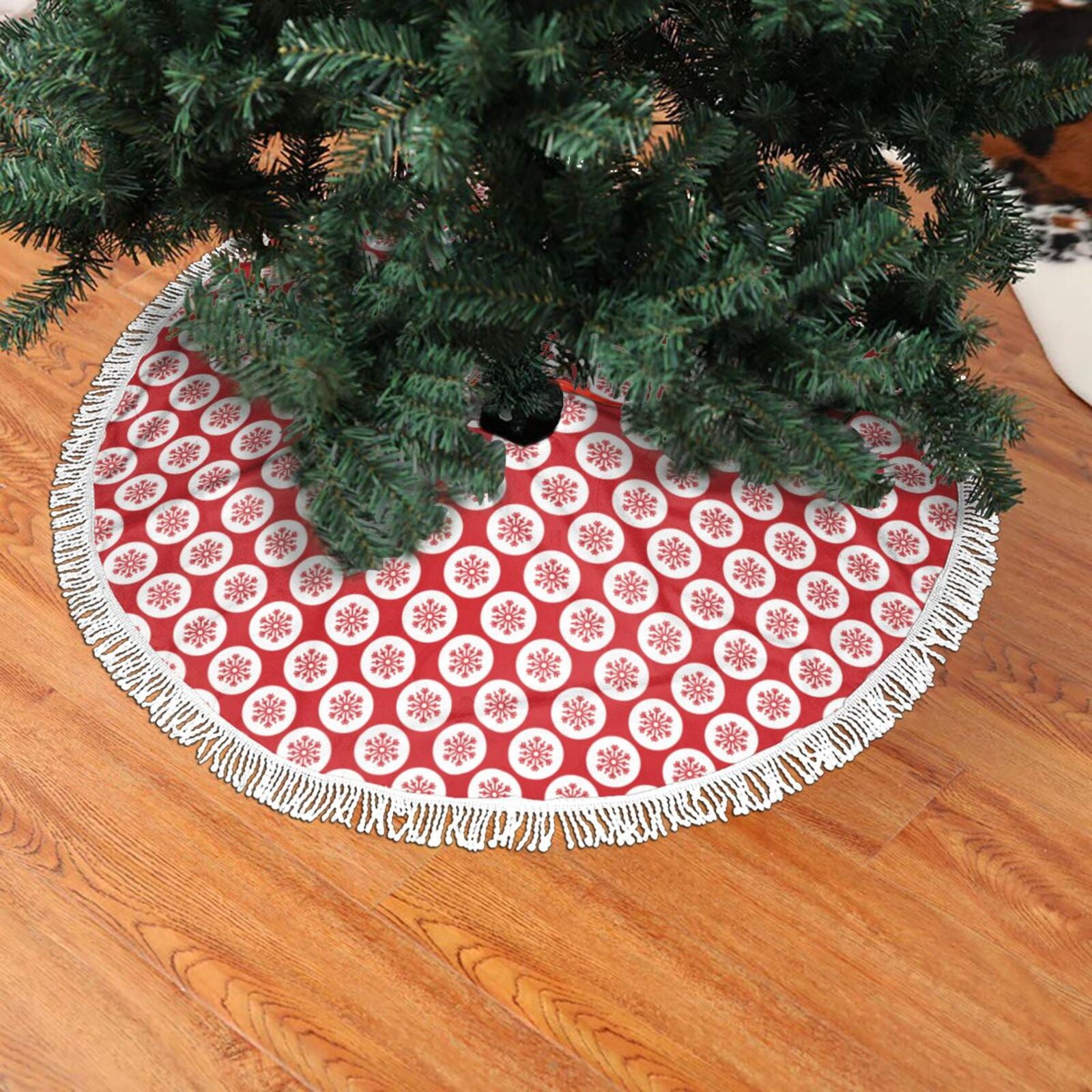 Christmas Tree Skirt, Snowflakes Christmas Tree Decorations Indoor ...
