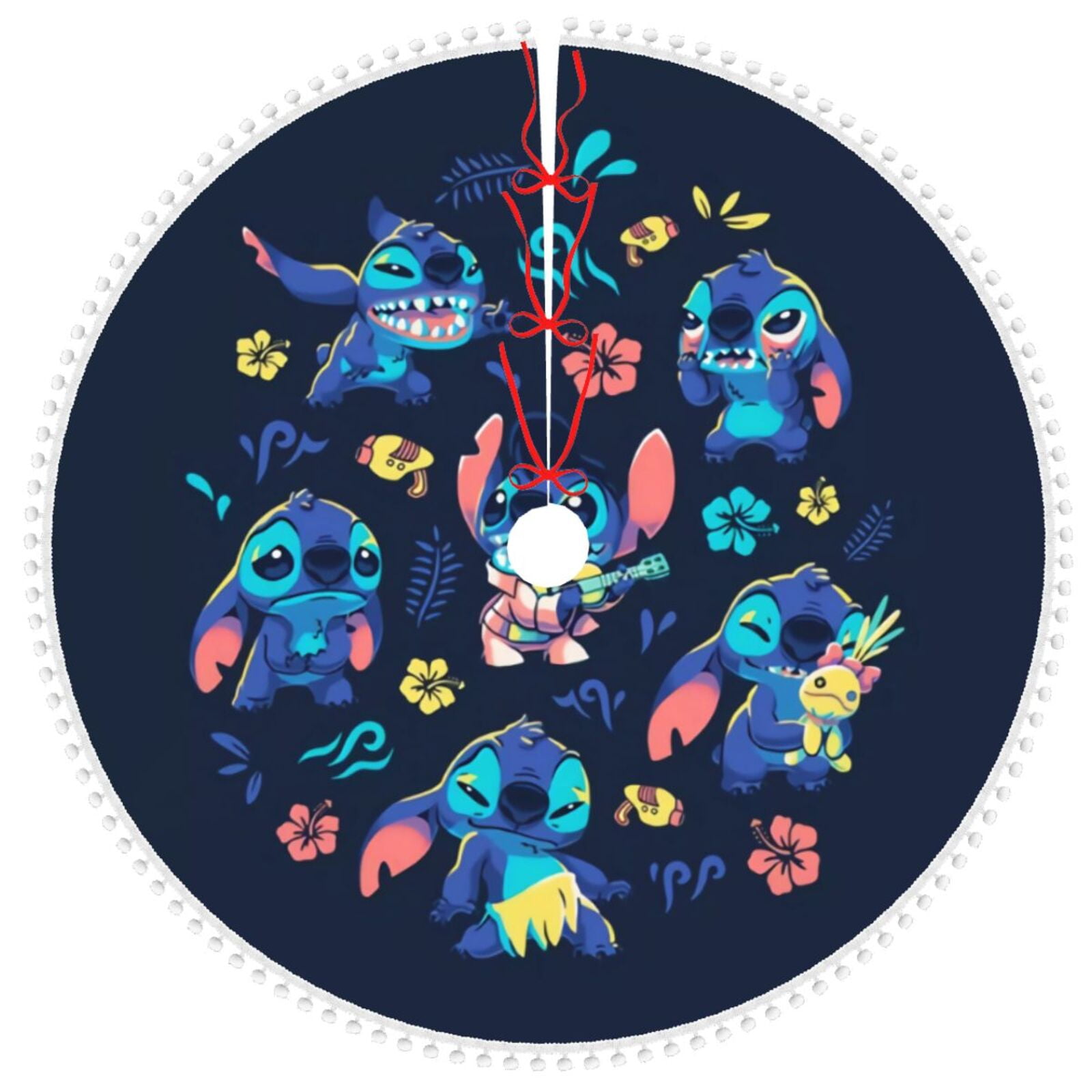 Christmas Tree Skirt Stitch Annual Rings 48 Inch Tree Skirt with Pom ...