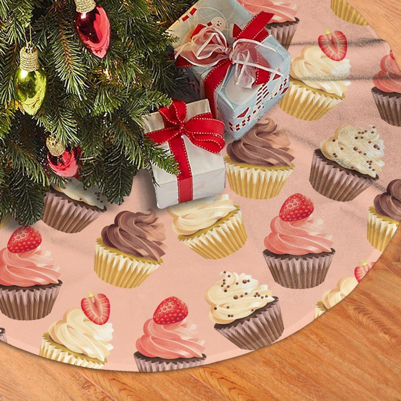 Christmas Tree Skirt, Strawberry Sundae Print Pink Soft Plush Christmas ...