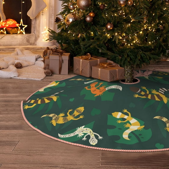 Christmas Tree Skirt - Striped Cute Lizard Gecko Plant Halloween Tree ...