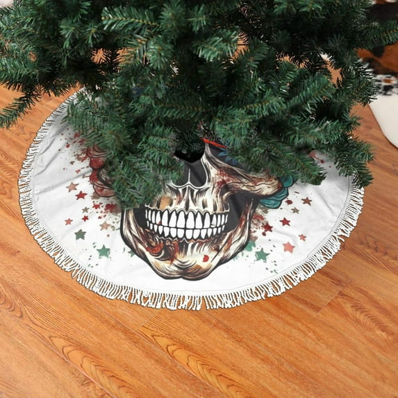 Christmas Tree Skirt, Sugar Skull with USA Flag Christmas Tree ...