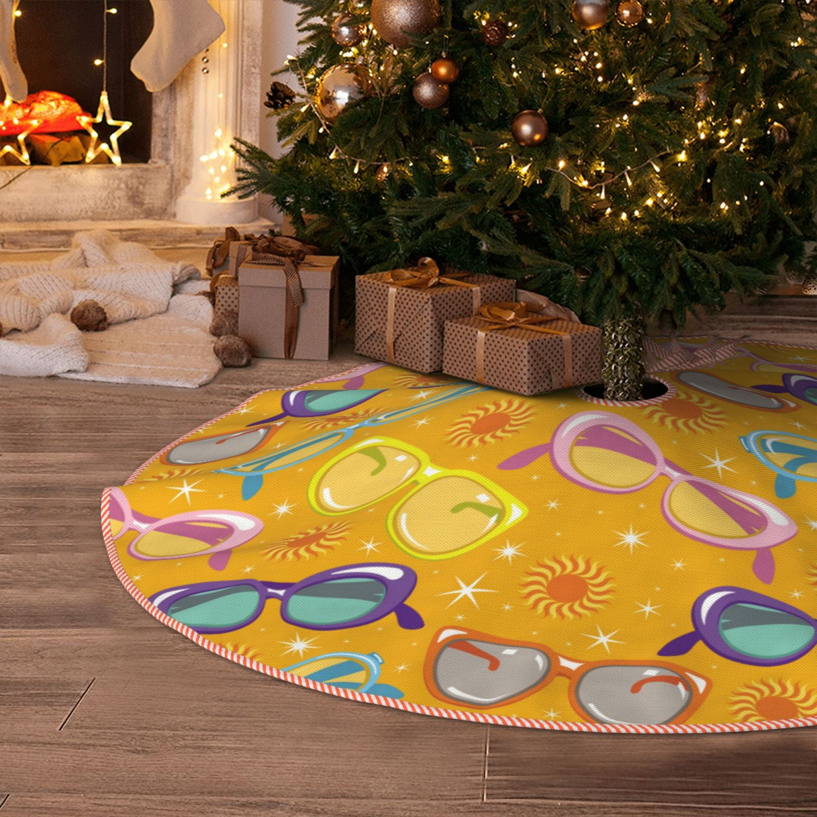 Christmas Tree Skirt - Sun Glasses Yellow Halloween Tree Skirt Winter ...
