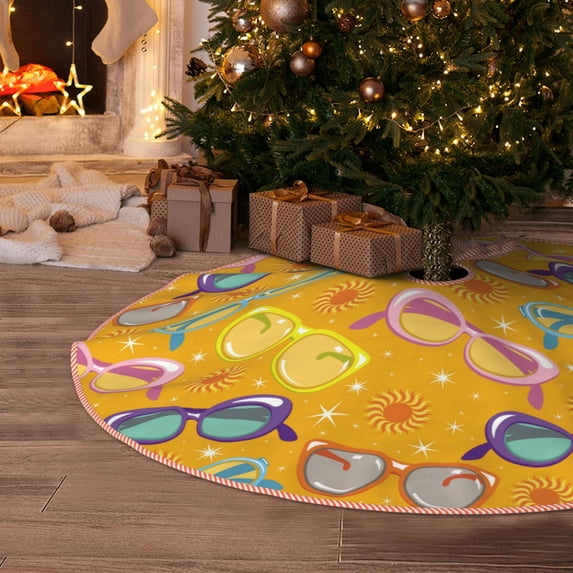 Christmas Tree Skirt - Sun Glasses Yellow Halloween Tree Skirt Winter ...