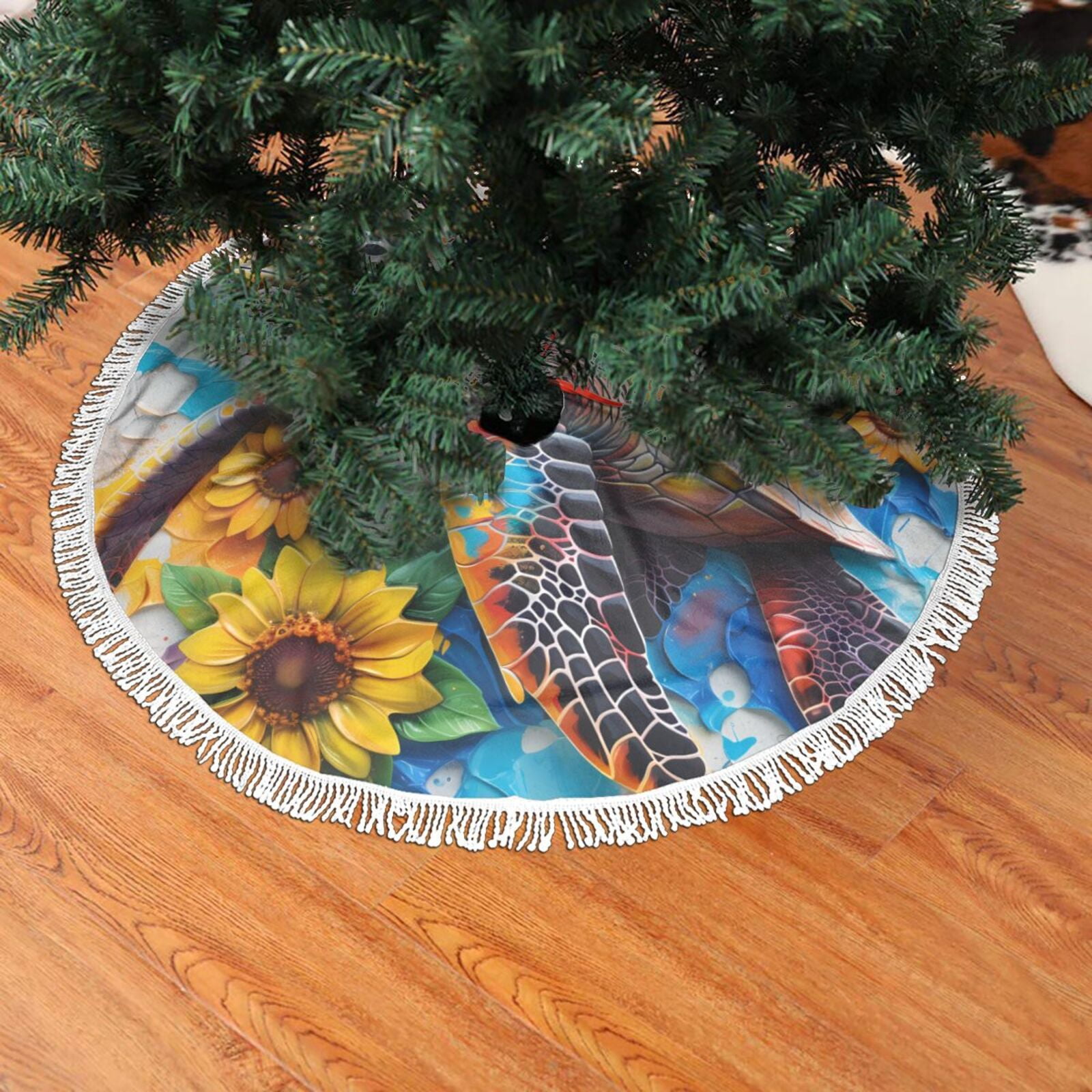 Christmas Tree Skirt, Sunflower Turtle Christmas Tree Decorations ...