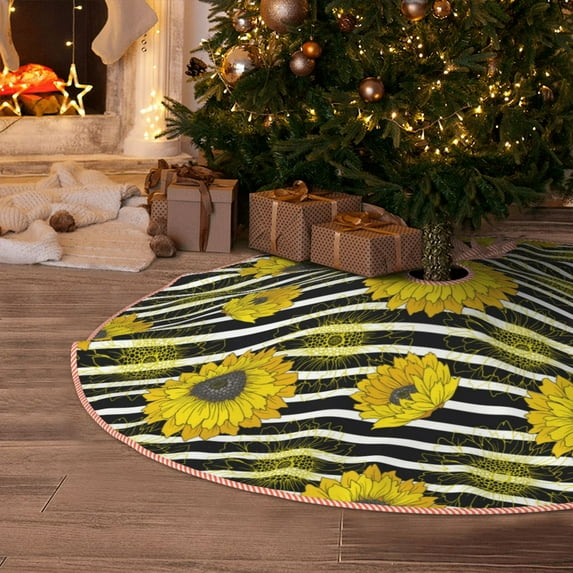 Christmas Tree Skirt - Sunflowers Stripe Halloween Tree Skirt Winter ...