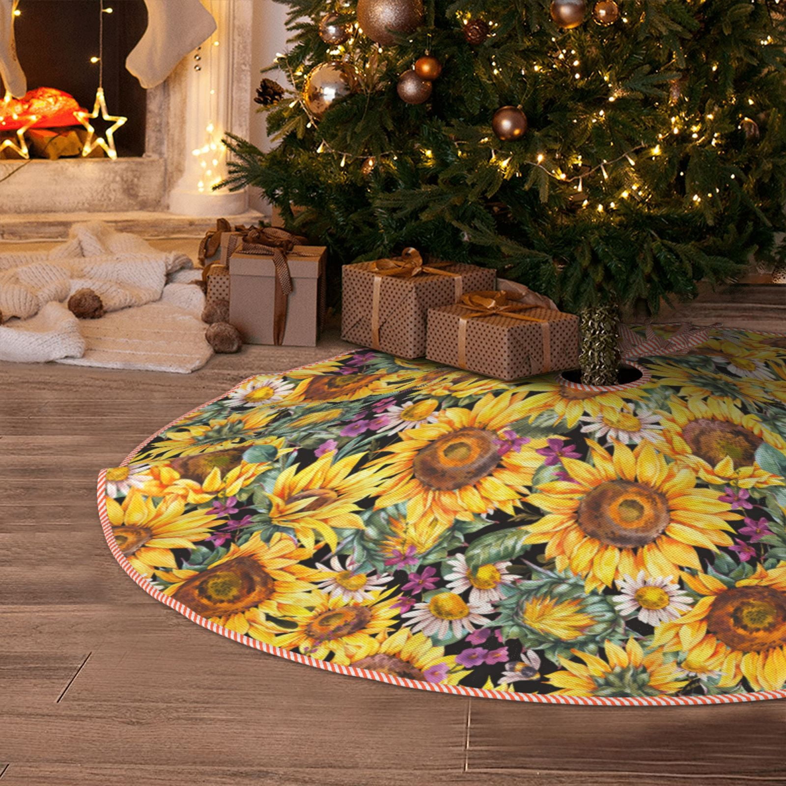 Christmas Tree Skirt - Sunflowers Vintage Halloween Tree Skirt Winter ...