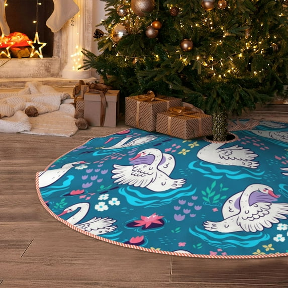 Christmas Tree Skirt - Swan On The Pond Halloween Tree Skirt Winter ...
