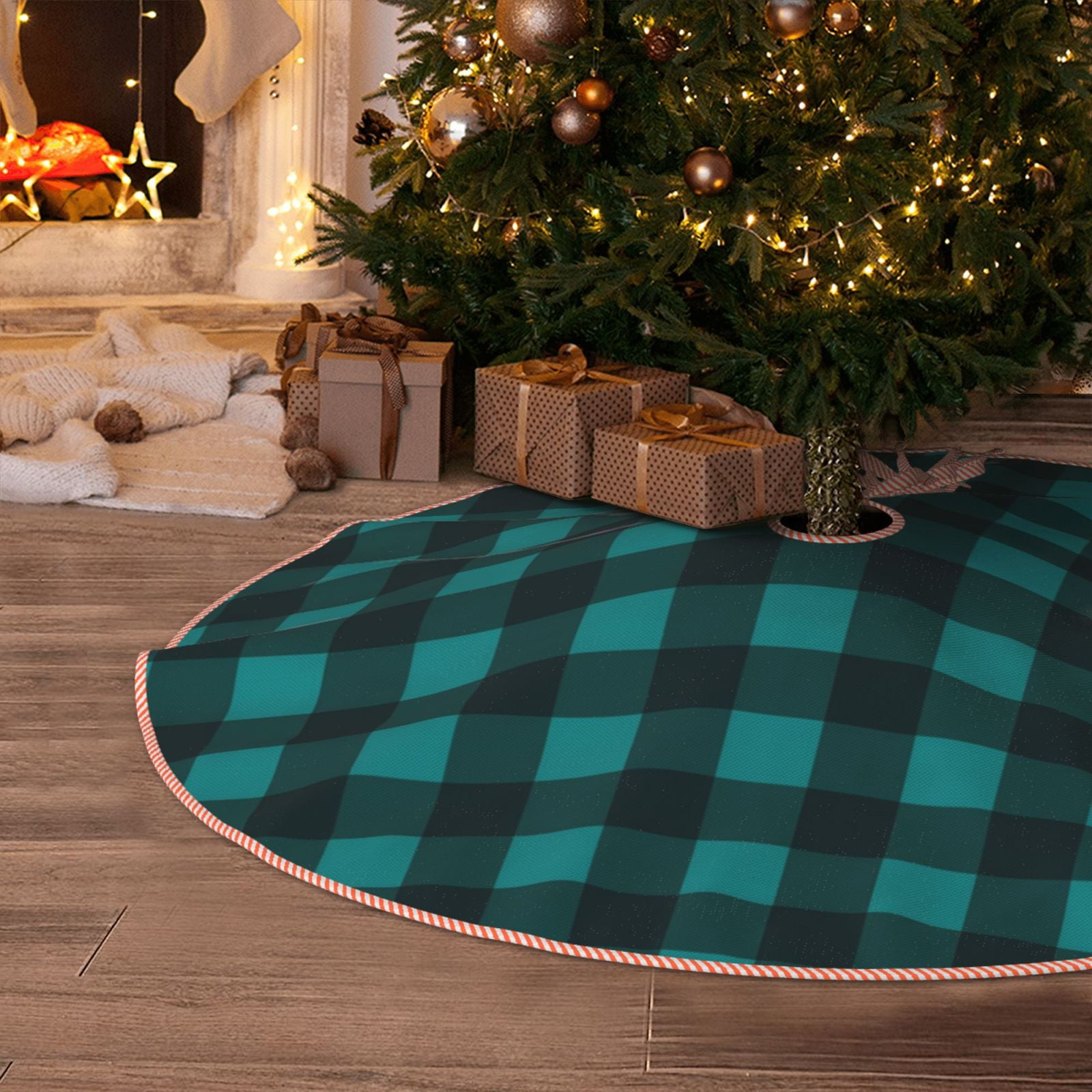 Christmas Tree Skirt - Teal On Black Plaid Halloween Tree Skirt Winter ...