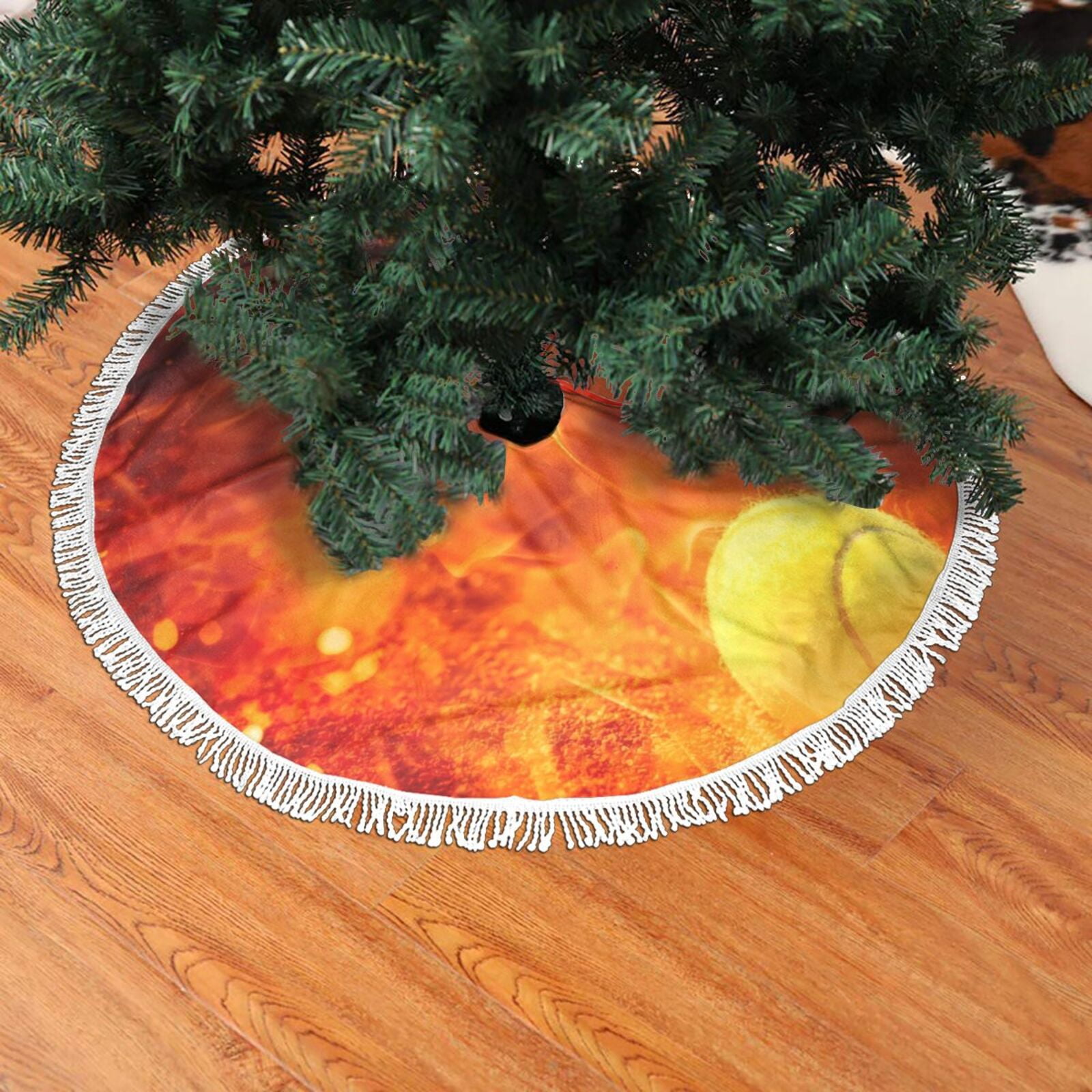 Christmas Tree Skirt, Tennis Ball In Fire Christmas Tree Decorations ...
