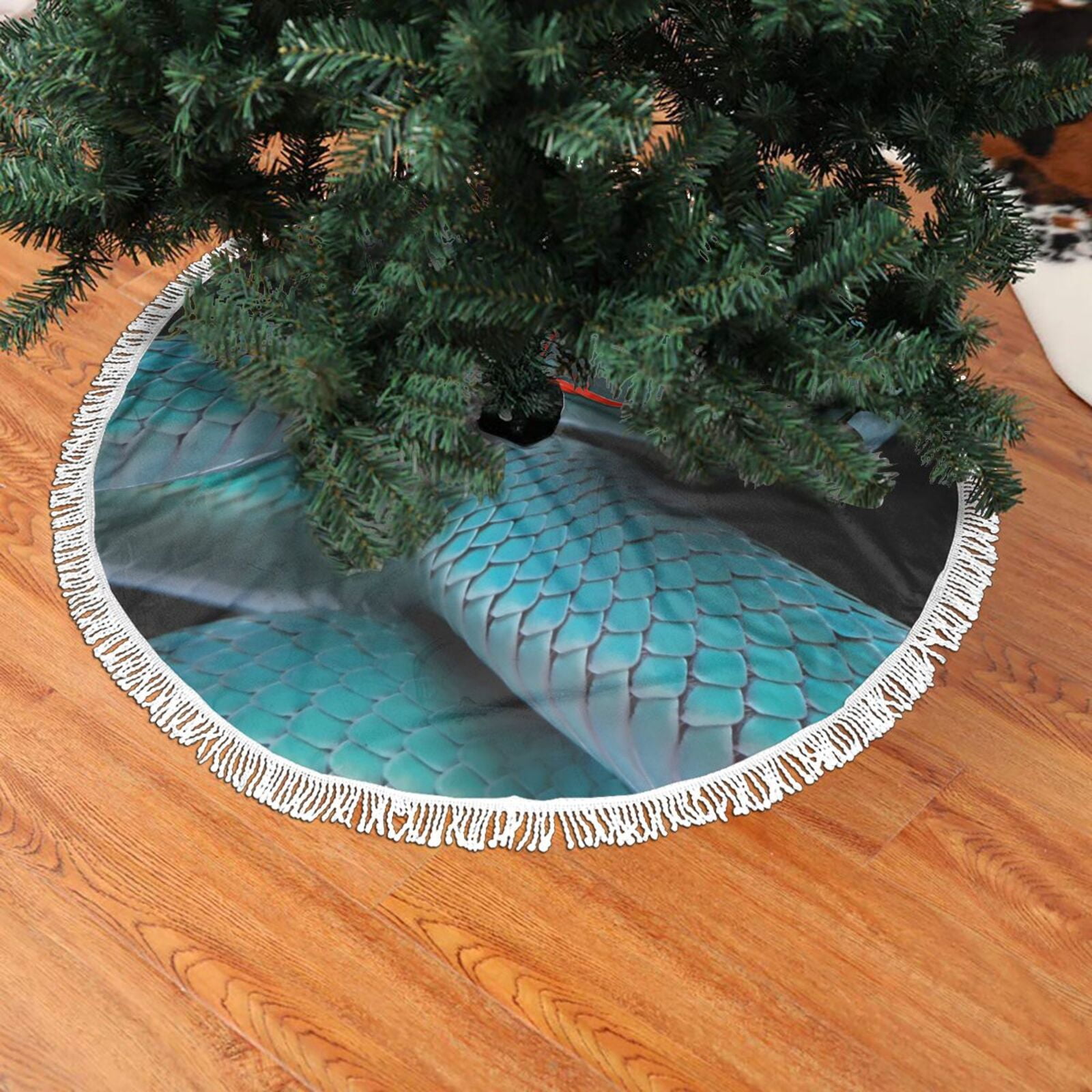 Christmas Tree Skirt with Tie Straps Blue Viper Snake1 Tree Skirt with ...