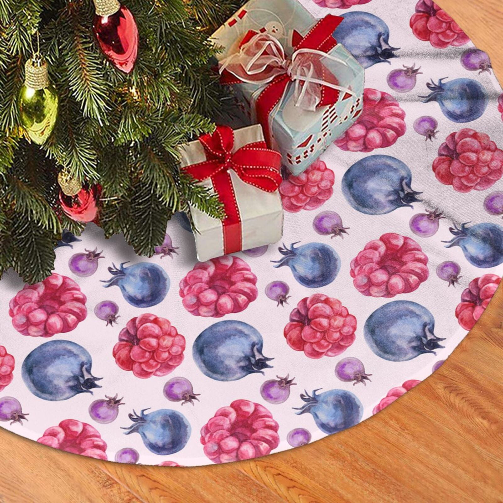 Christmas Tree Skirt with Tie Straps Blueberries berry pattern Tree ...