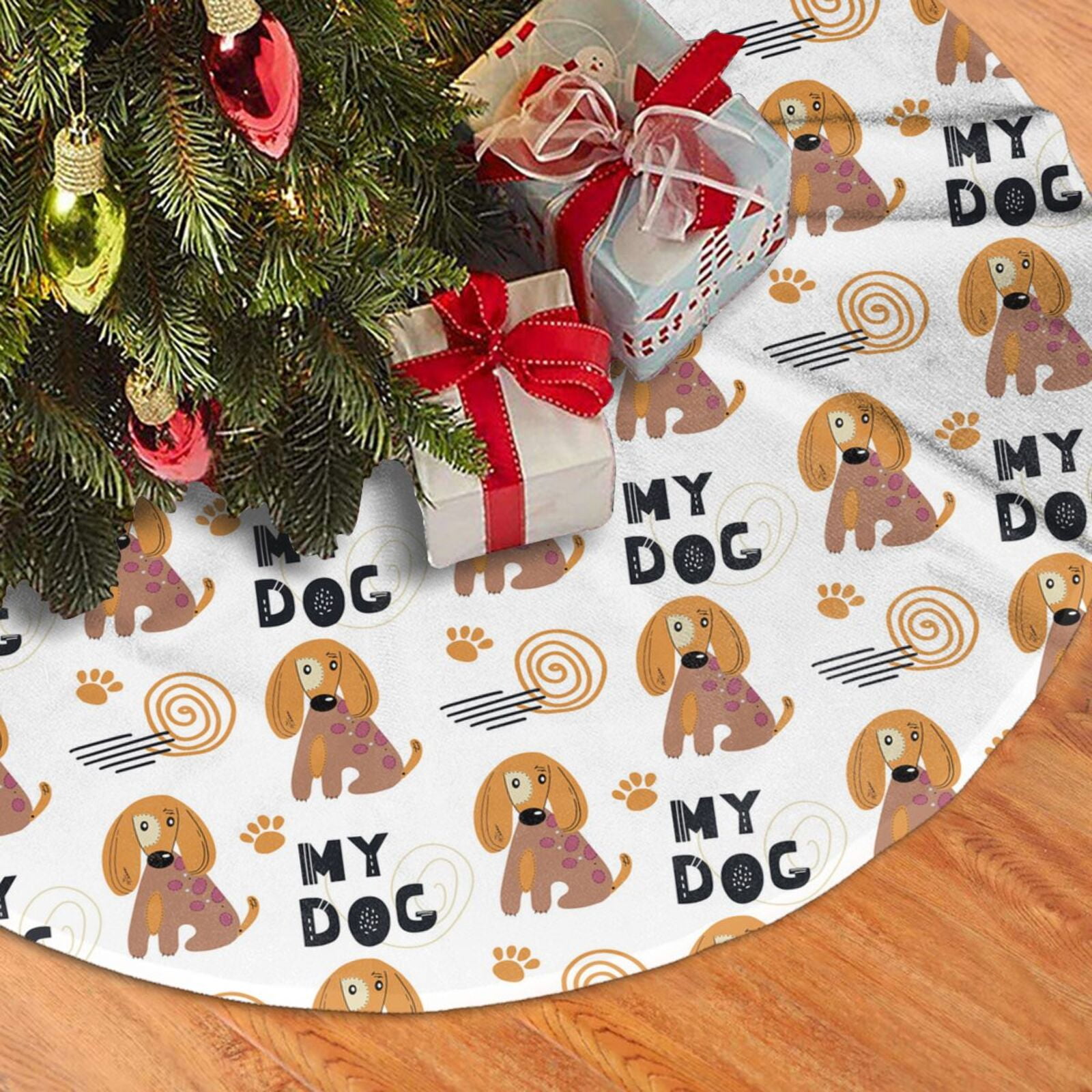 Christmas Tree Skirt with Tie Straps Cute my Dog Puppy Tree Skirt for ...