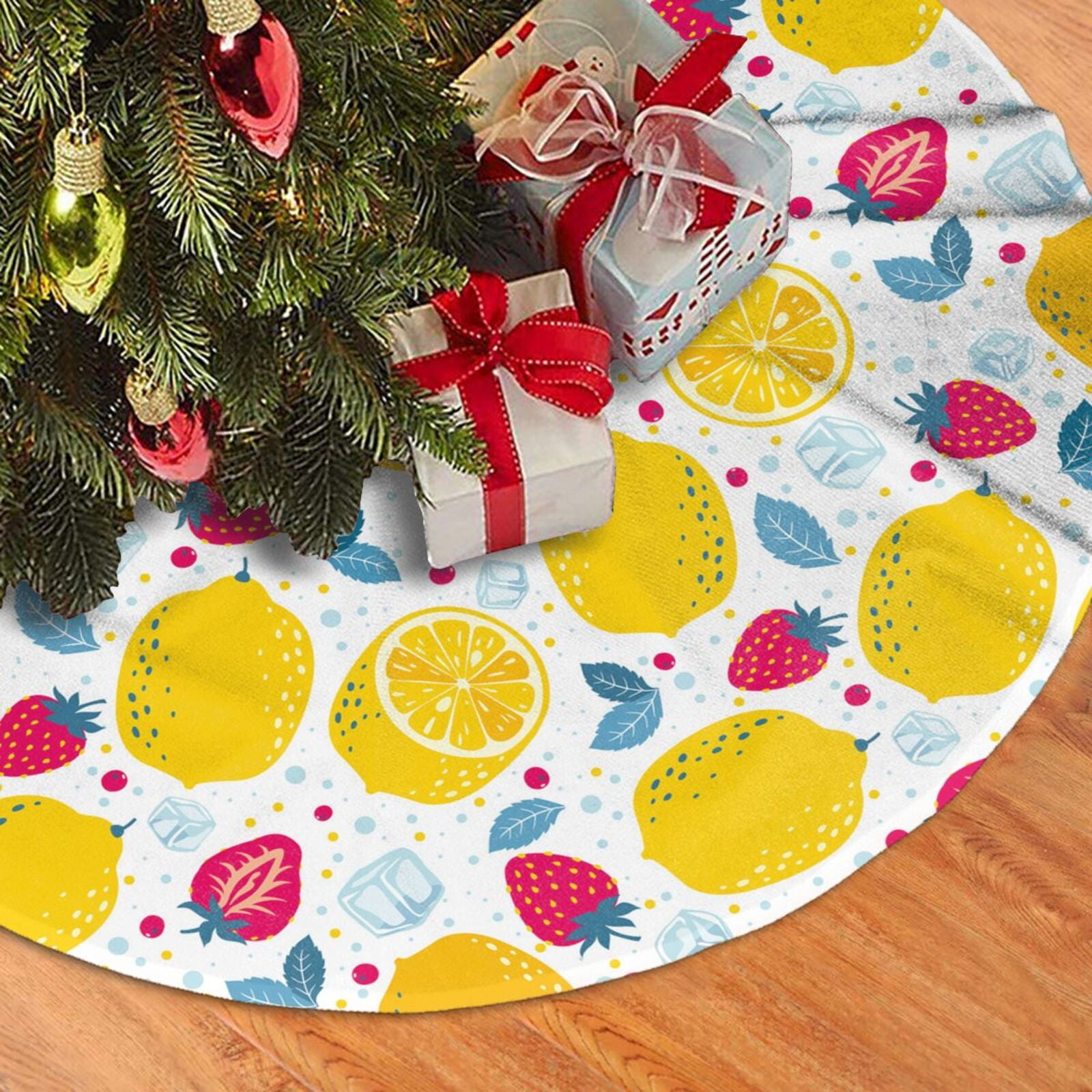 Christmas Tree Skirt with Tie Straps Cute Lemon Ice Strawberry Tree ...