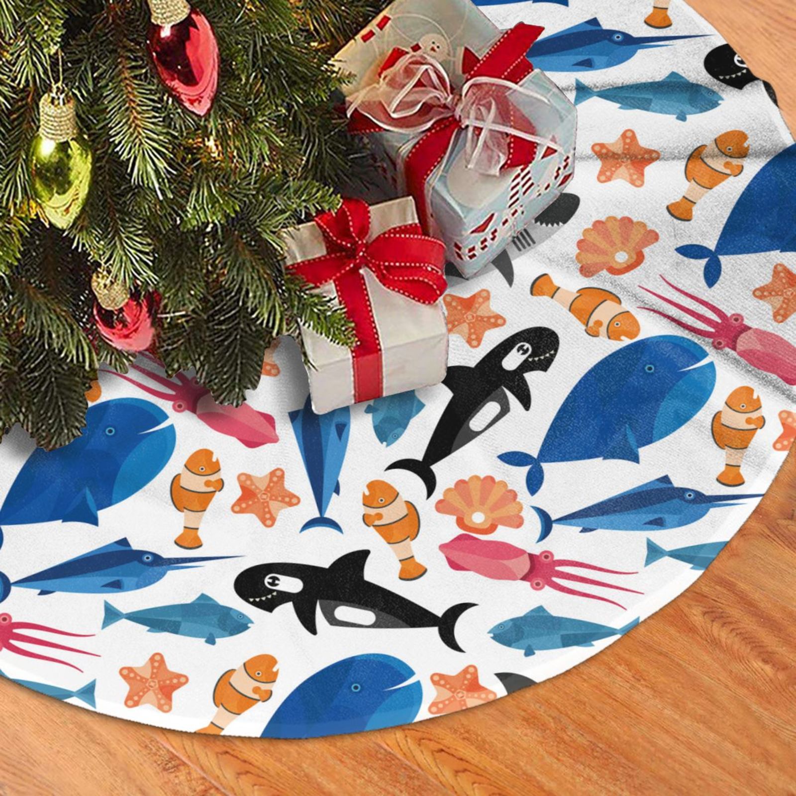 Christmas Tree Skirt with Tie Straps Cute sea animals Tree Skirt for ...