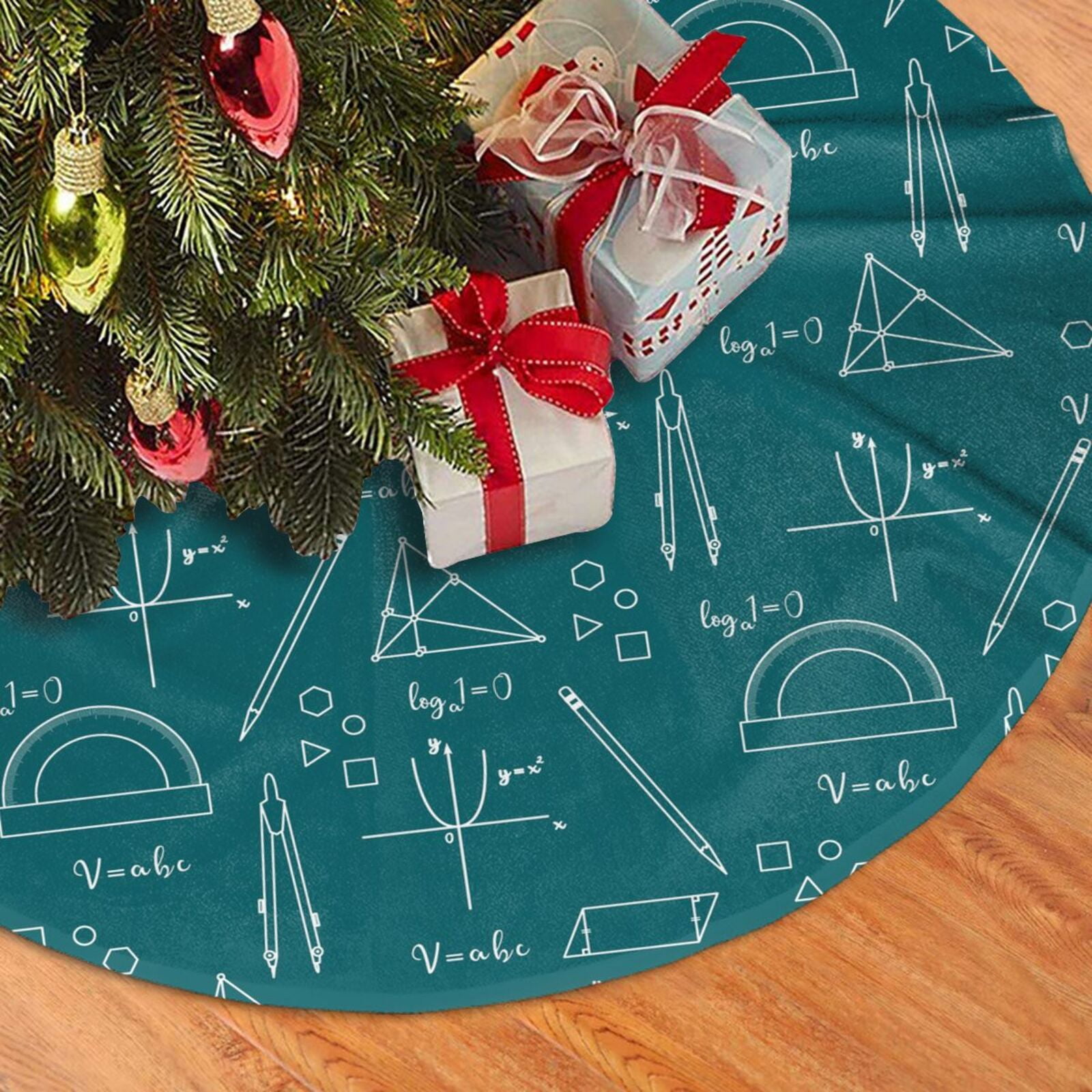 Christmas Tree Skirt with Tie Straps Math Print green ruler Tree Skirt ...