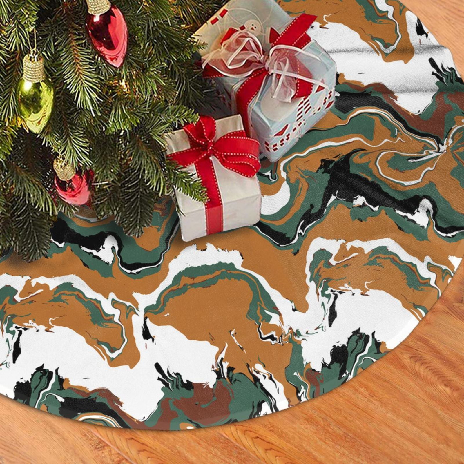 Christmas Tree Skirt with Tie Straps Orange Green Camouflage Tree Skirt ...