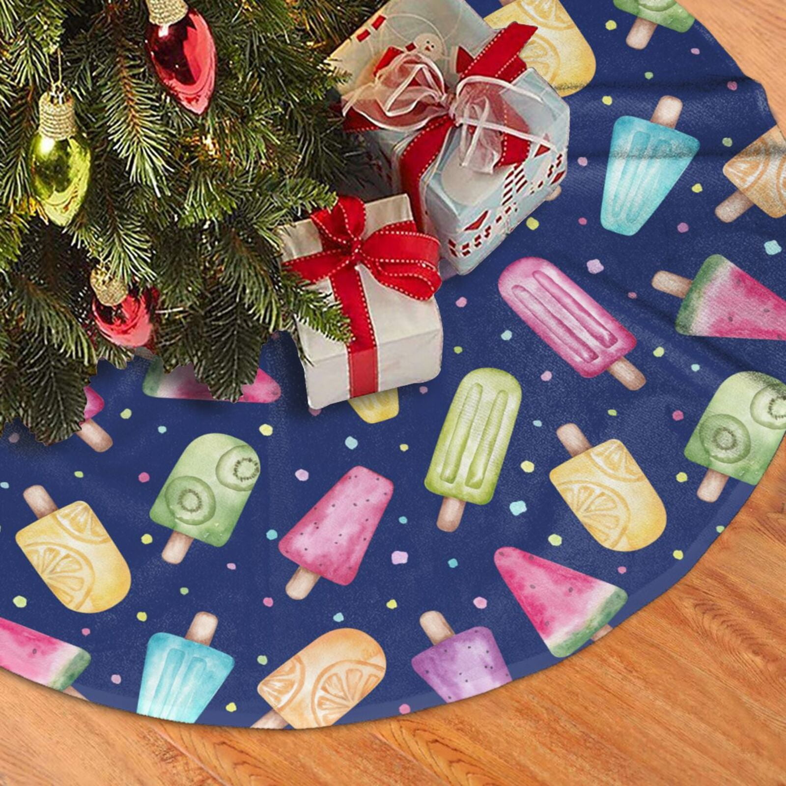 Christmas Tree Skirt with Tie Straps Popsicle print colorful Tree Skirt ...