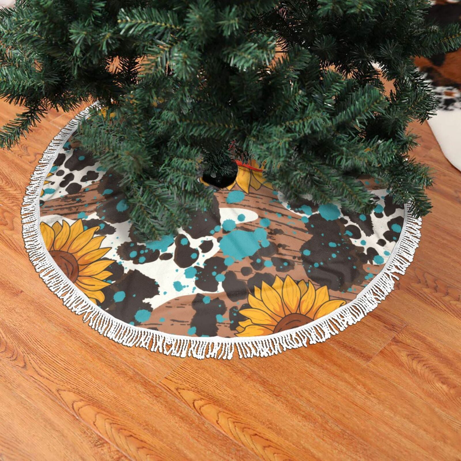 Christmas Tree Skirt with Tie Straps Vintage Sunflowes Tree Skirt with ...