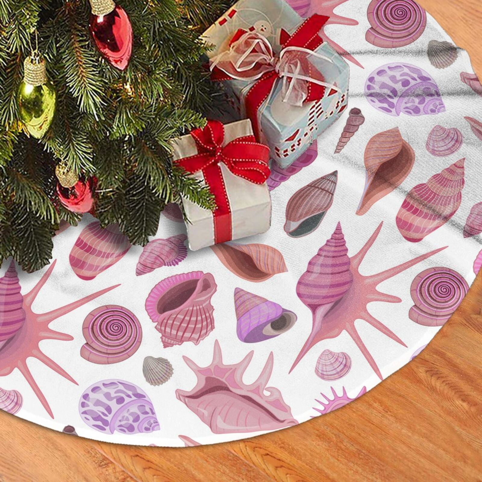 Christmas Tree Skirt with Tie Straps cute conch shell Tree Skirt for ...