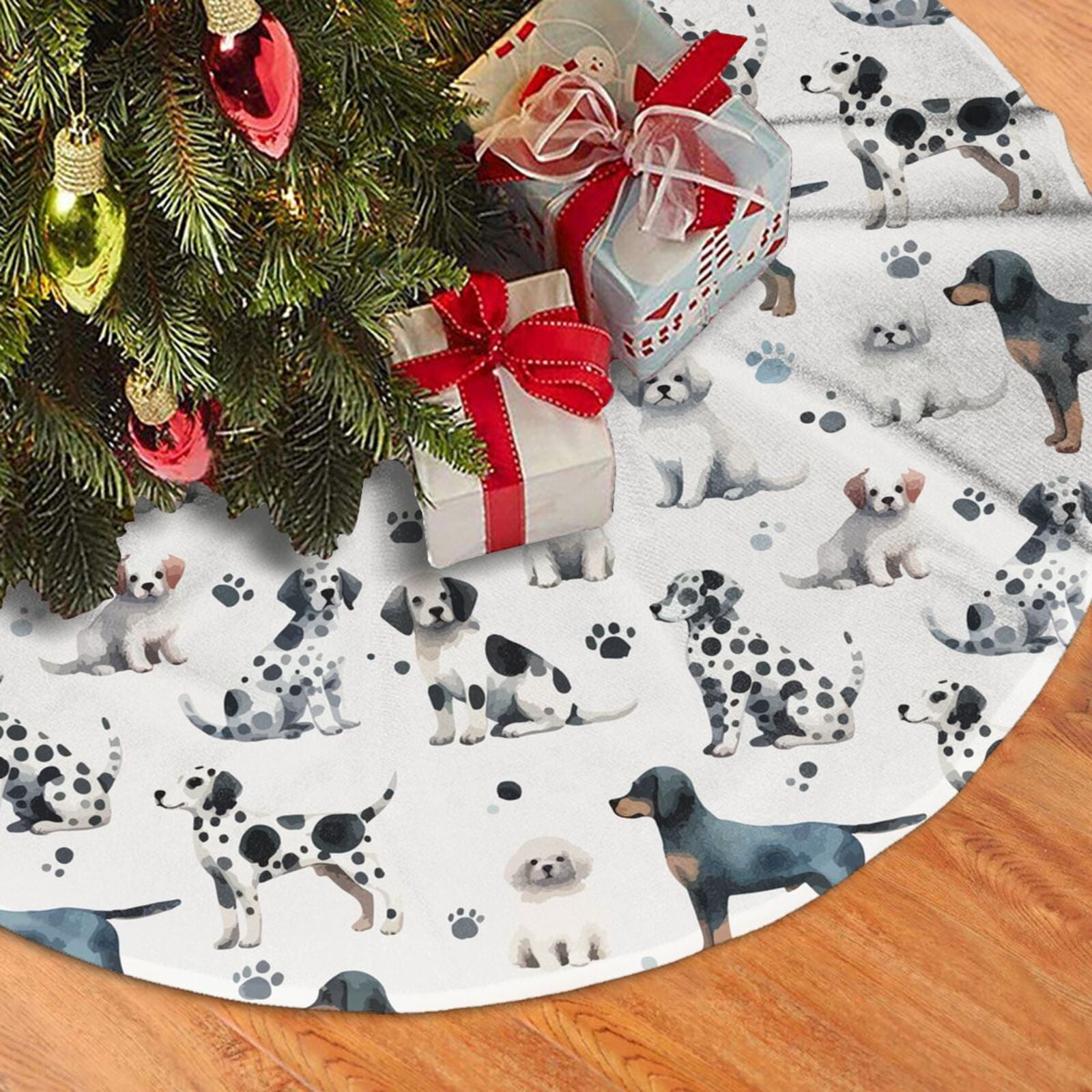 Christmas Tree Skirt with Tie Straps funny Cute Dog Dalmatian Tree ...