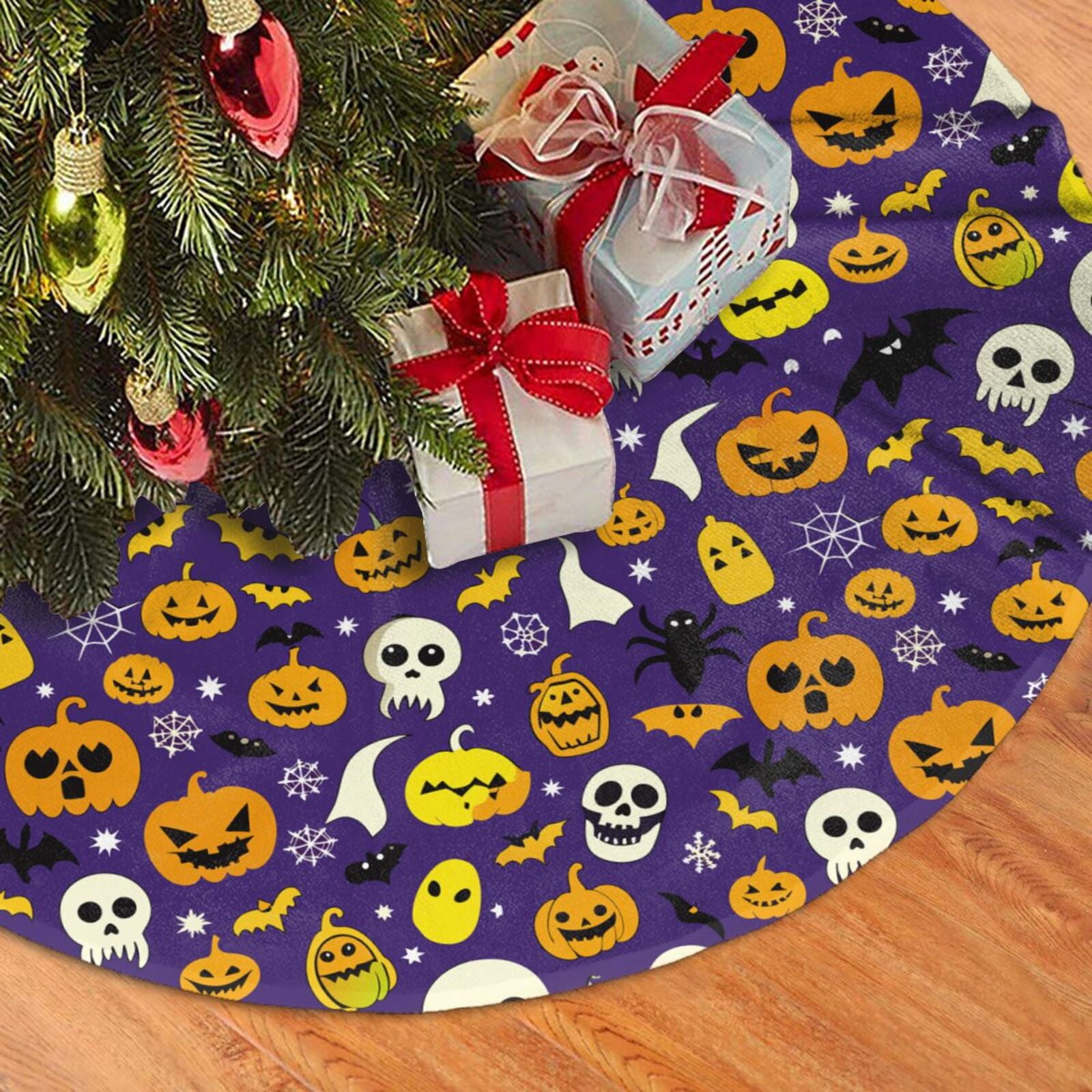 Christmas Tree Skirt with Tie Straps Sunflowers Blue White Tree Skirt ...