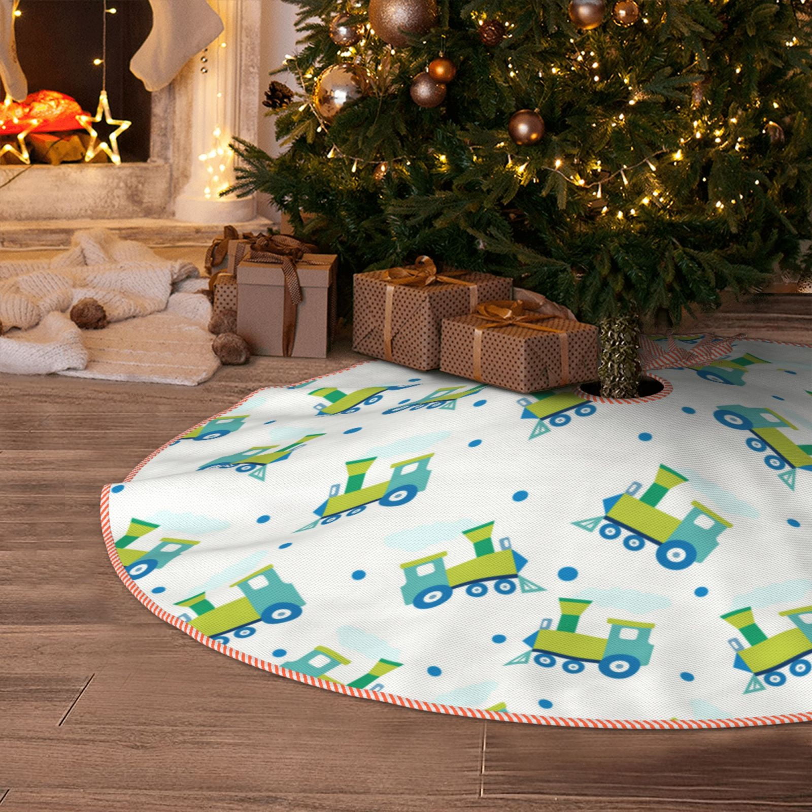 Christmas Tree Skirt - Train Pattern green Halloween Tree Skirt Winter ...