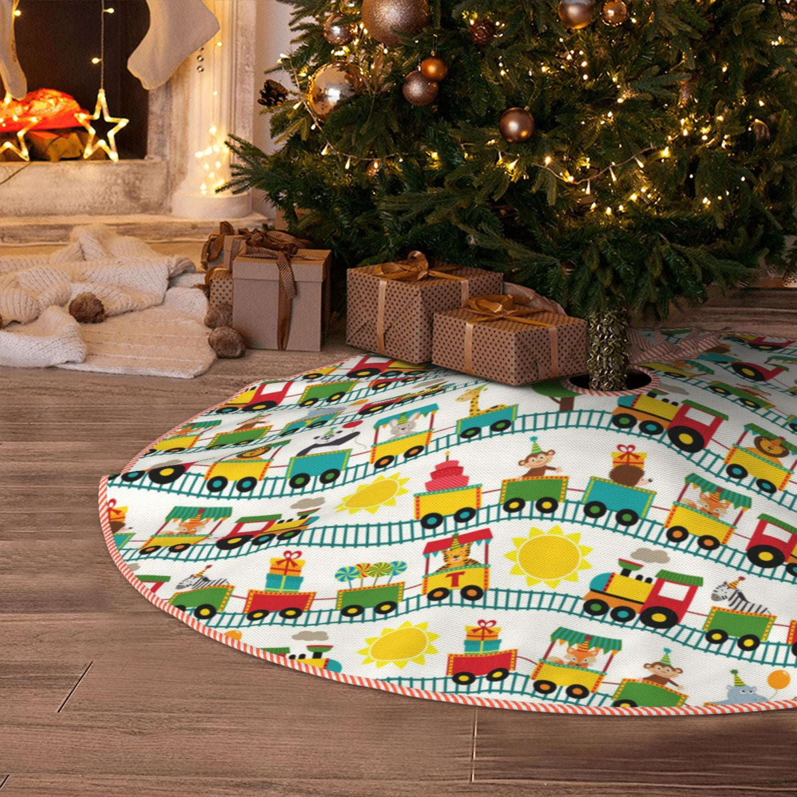 Christmas Tree Skirt Train With Animals Tree Skirt for Merry Christmas ...