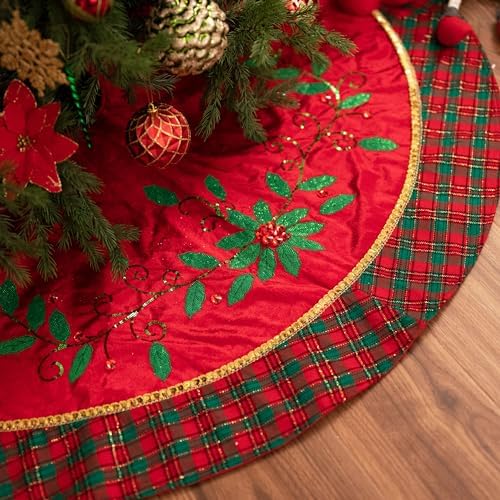 Christmas Tree Skirt for Tree Decorations, 60 Inch Traditional Red ...
