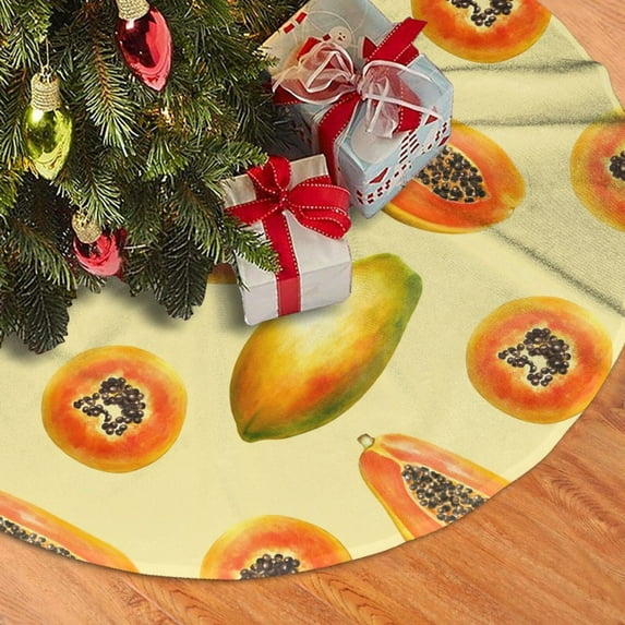 Christmas Tree Skirt, Tropical Papaya fruit Soft Plush Christmas Tree ...