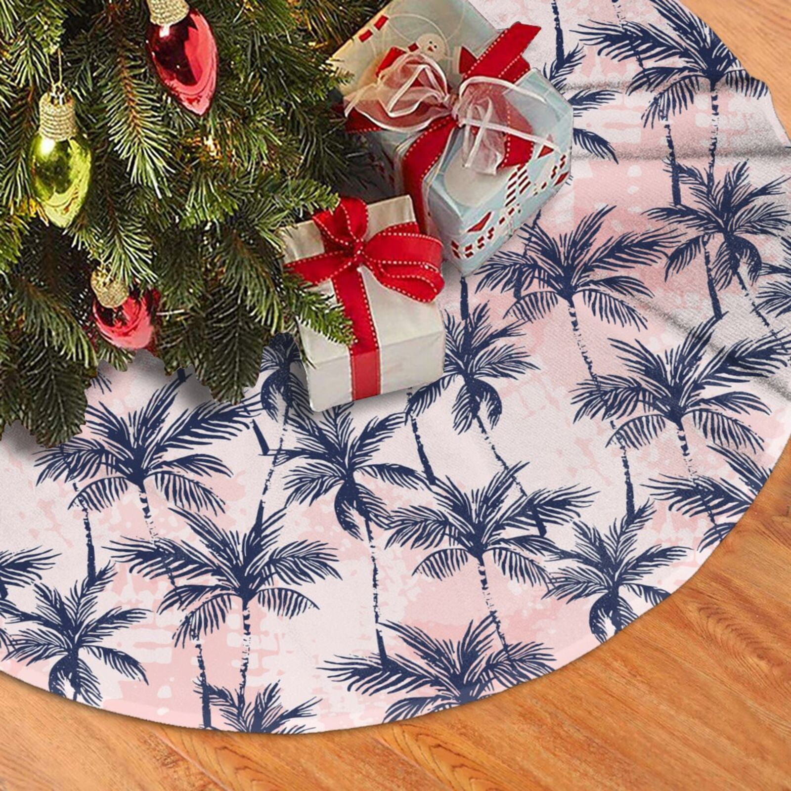 Christmas Tree Skirt, Tropics Palm Trees Soft Plush Christmas Tree ...