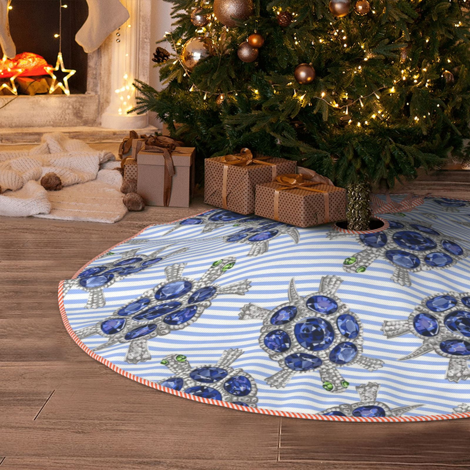 Christmas Tree Skirt Turtle with Blue Stones Tree Skirt for Merry ...