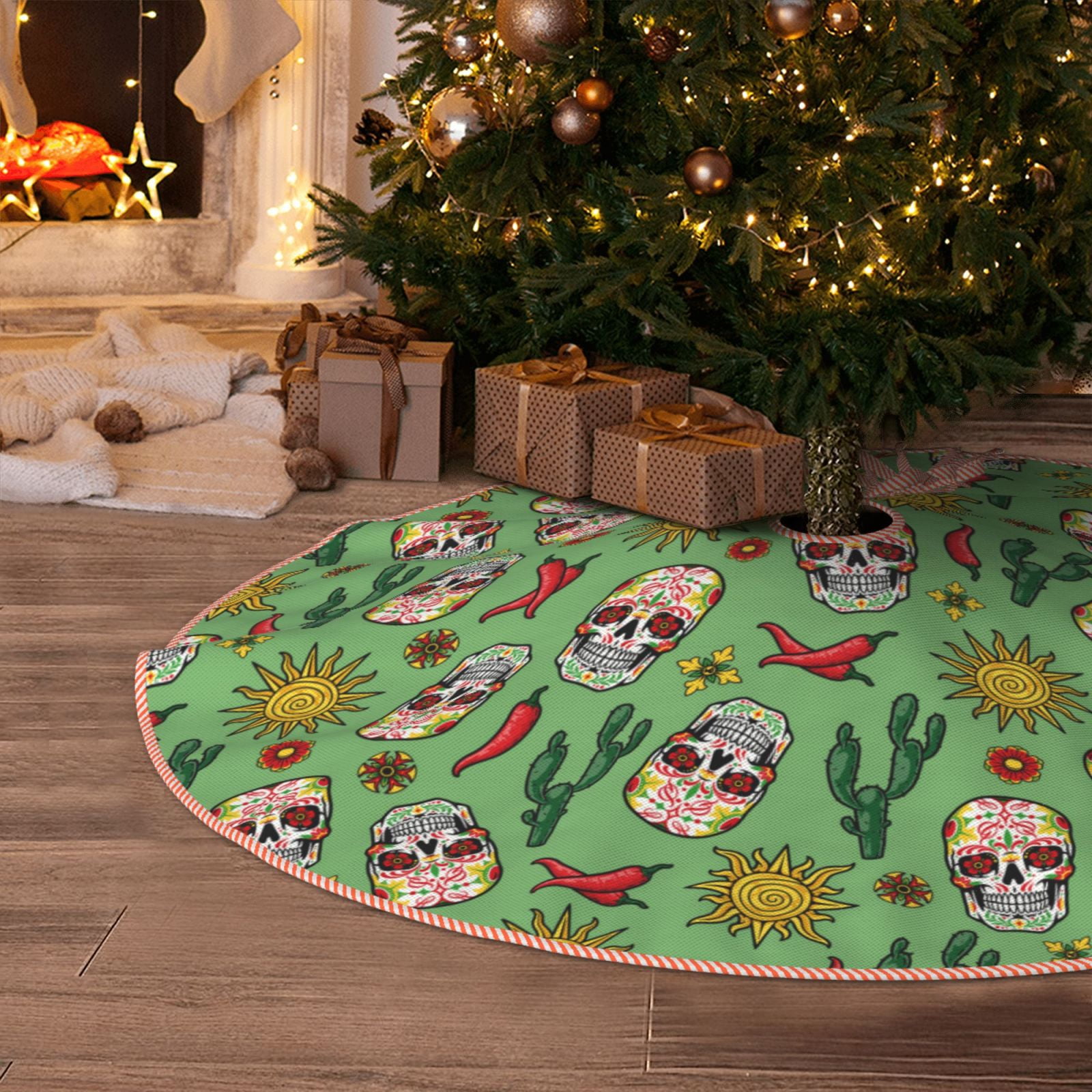 Christmas Tree Skirt - Vintage Sugar Skull Halloween Tree Skirt Winter ...
