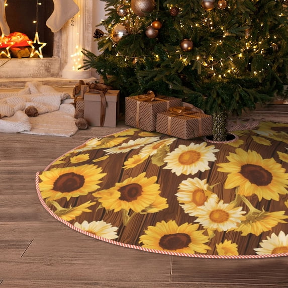Christmas Tree Skirt - Vintage Wood Grain Sunflower A Halloween Tree ...