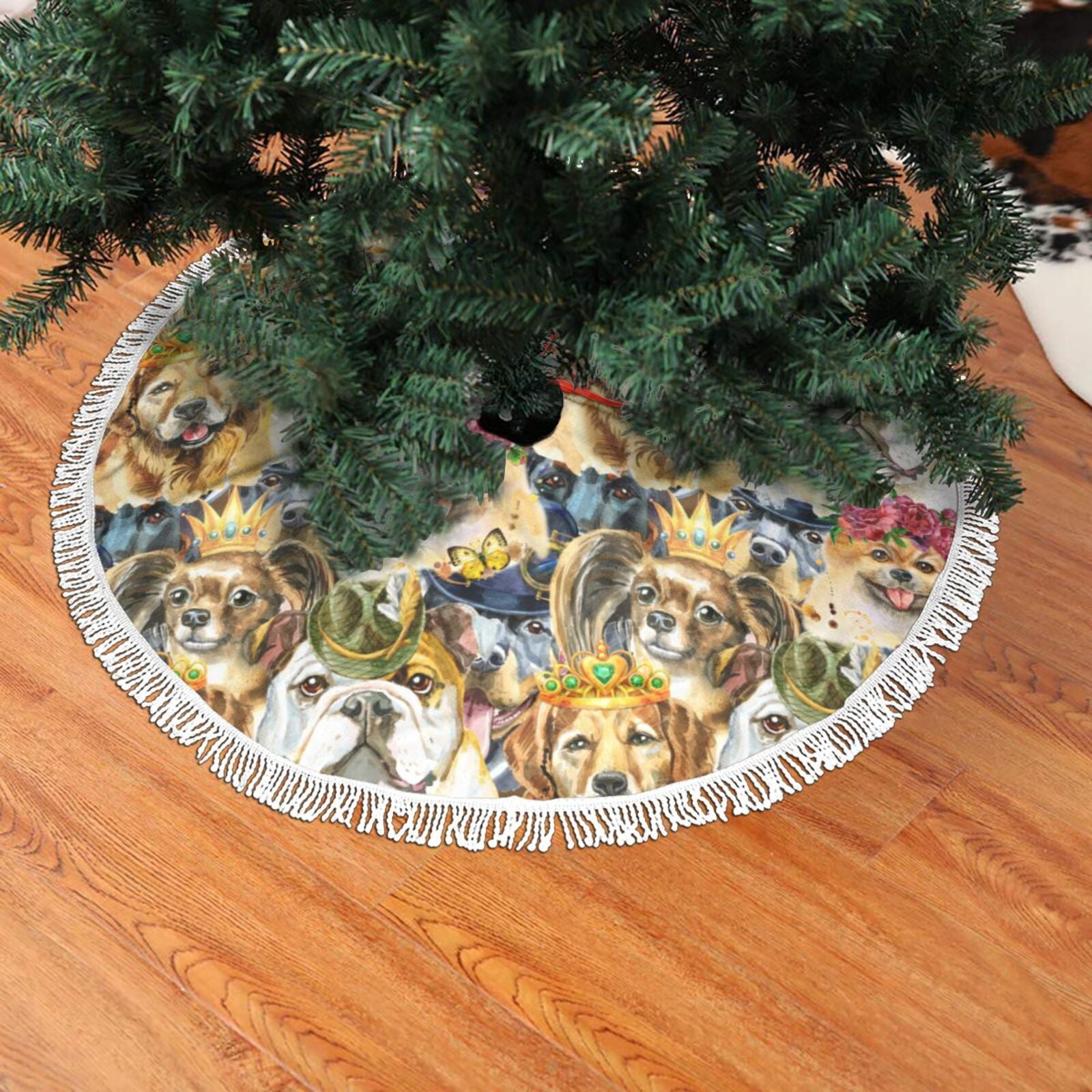 Christmas Tree Skirt, Watercolor Dogs Christmas Tree Decorations Indoor ...