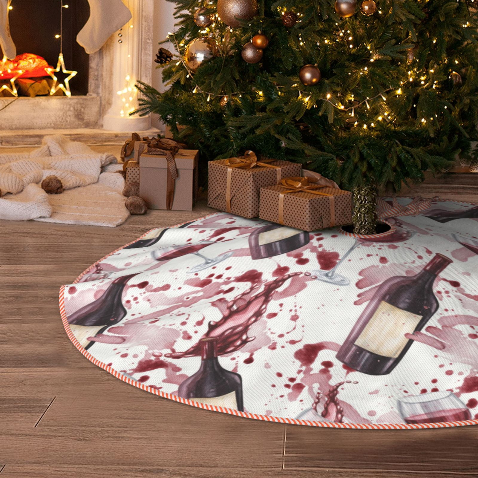 Christmas Tree Skirt - Watercolor Wine Halloween Tree Skirt Winter Fall ...