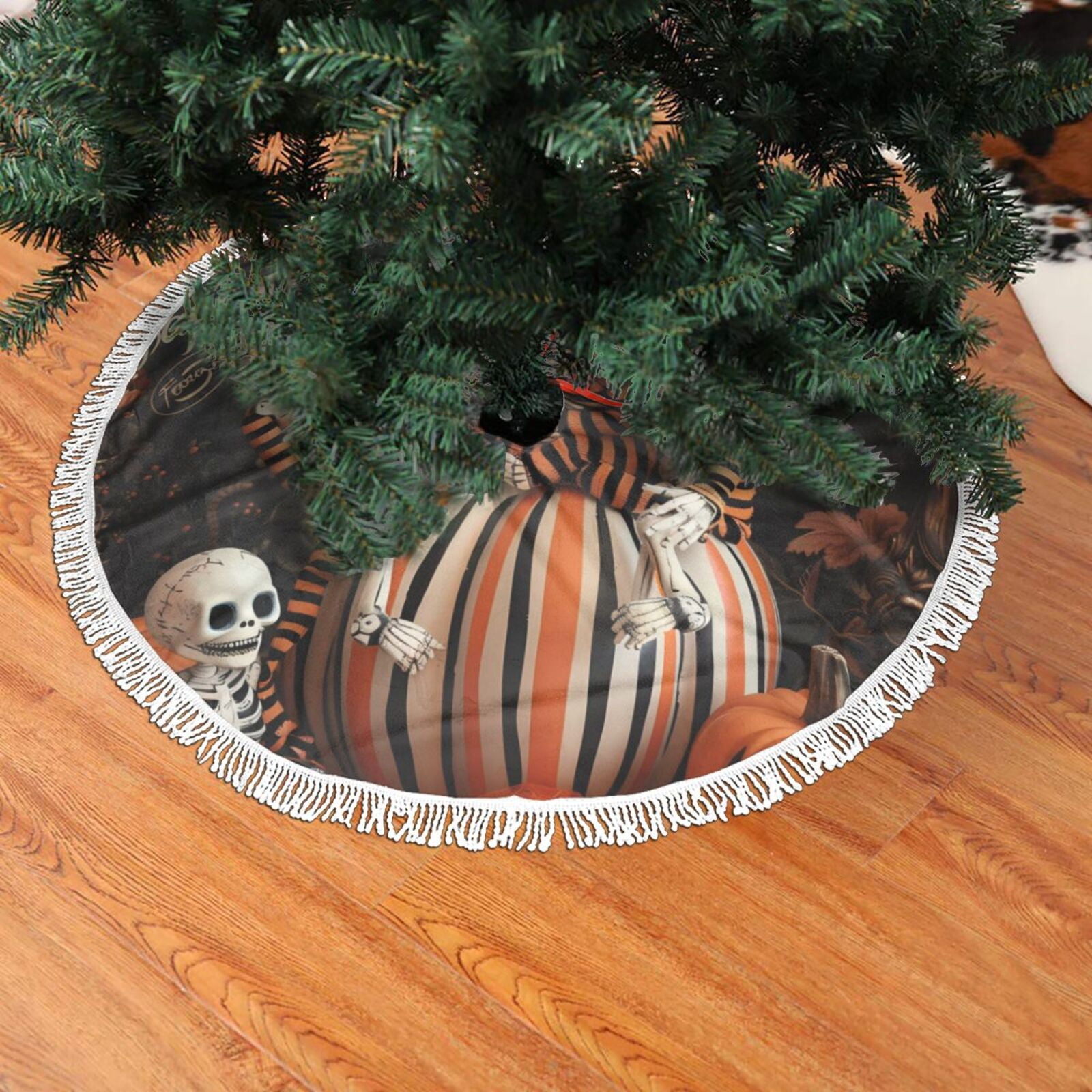 Christmas Tree Skirt, Whimsical Halloween Skeletons Christmas Tree ...