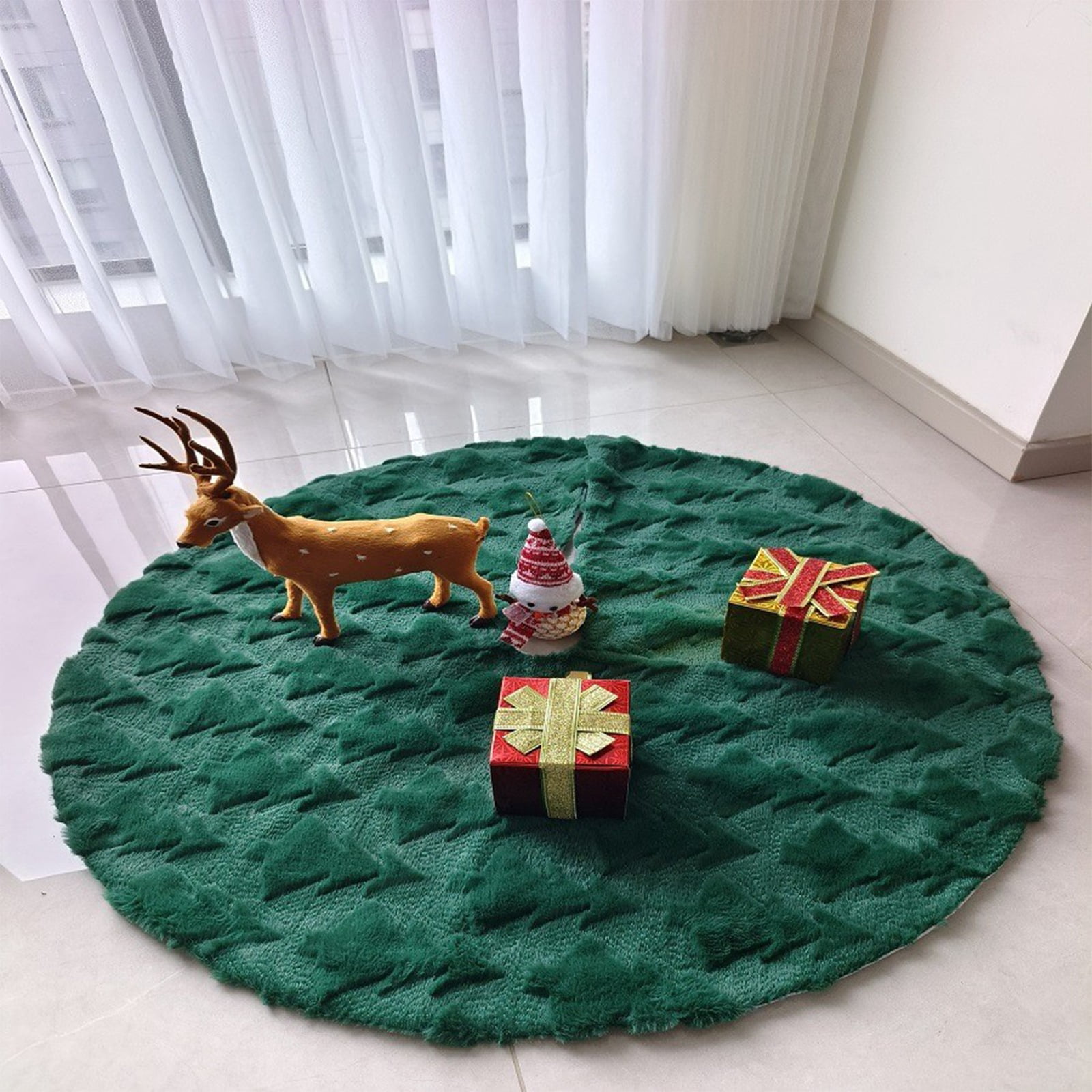 Christmas Tree Skirt White 48in Fluffy Faux Snow Trim Holiday ...