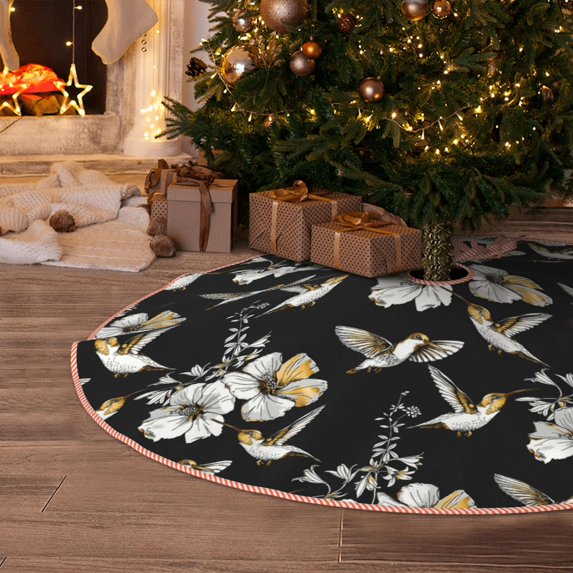 Christmas Tree Skirt - White Flowers Hummingbirds Halloween Tree Skirt ...