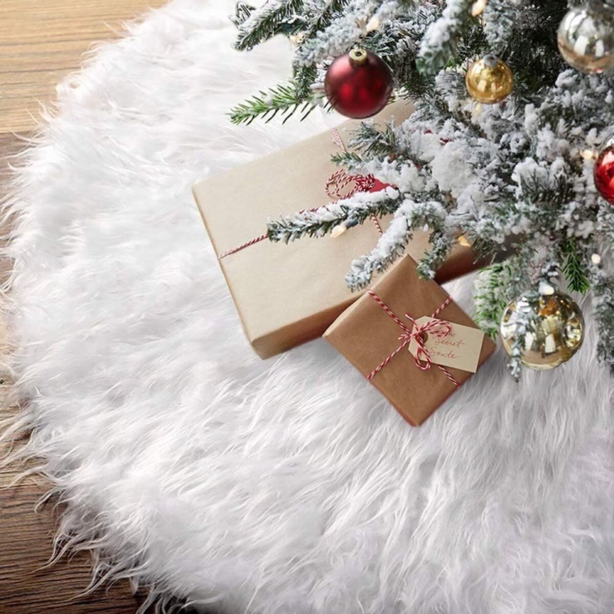 Christmas Tree Skirt, White Fur Tree Skirt Fluffy Faux Plush Snow Tree ...
