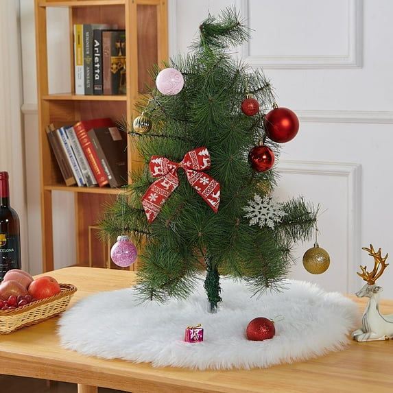 Christmas Tree Skirt, White Round Faux Fur Plush Xmas Tree Skirts Small ...
