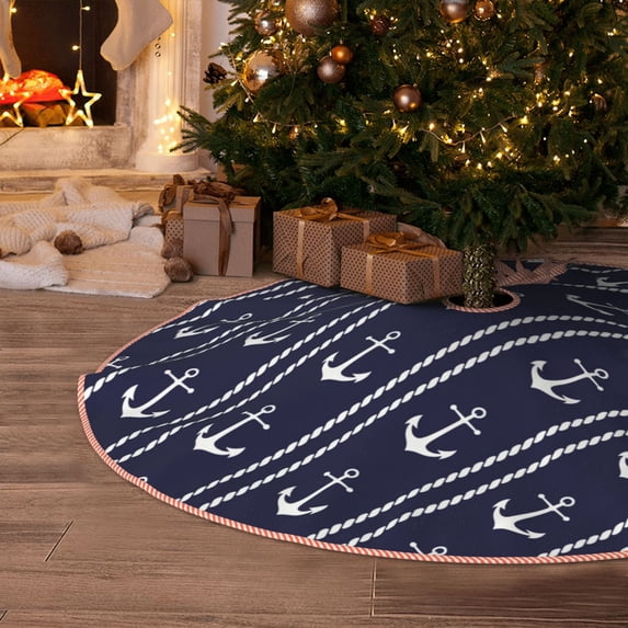 Christmas Tree Skirt - White anchors diagonal cords navyblue Halloween ...