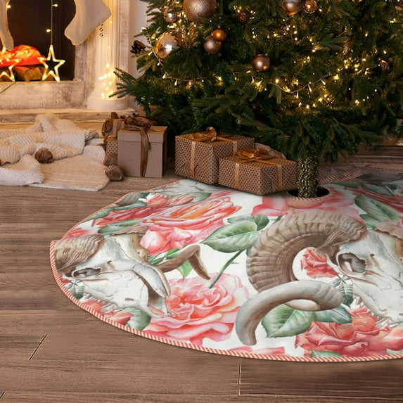 Christmas Tree Skirt - aesthetic roses goat skull Halloween Tree Skirt ...