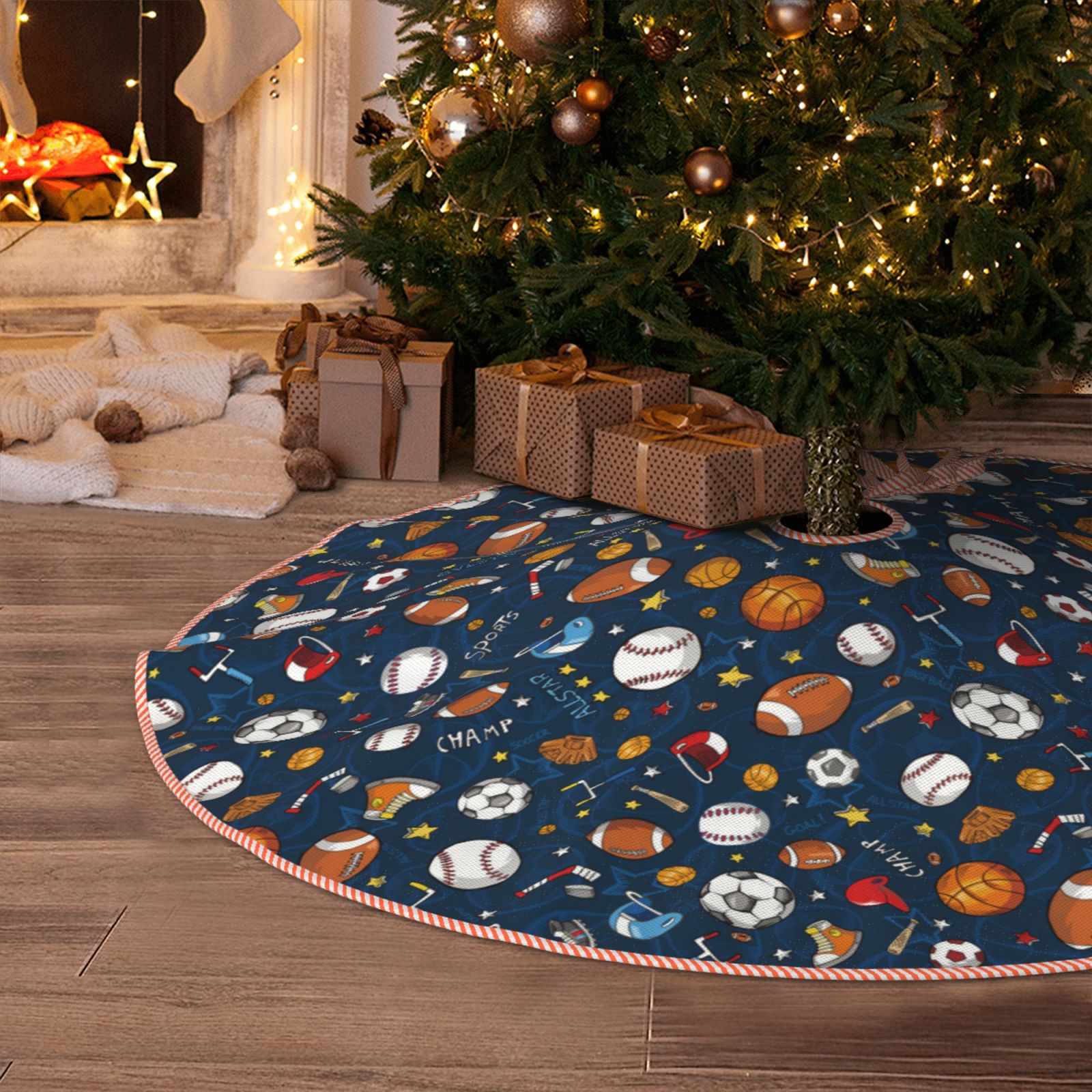 Christmas Tree Skirt baseball football Tree Skirt for Merry Christmas ...