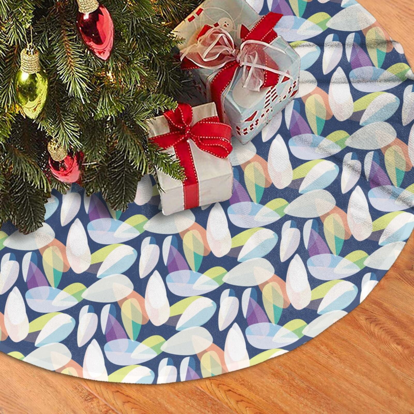 Christmas Tree Skirt, bright colors leaves Soft Plush Christmas Tree ...