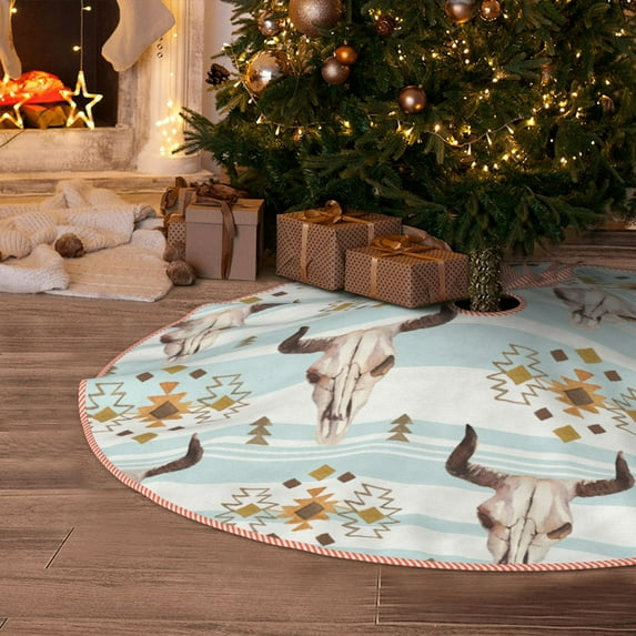 Christmas Tree Skirt - bull cow skull boho print Halloween Tree Skirt ...