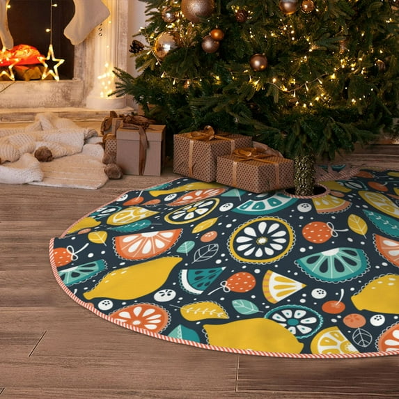 Christmas Tree Skirt - colorful Lemon print Halloween Tree Skirt Winter ...